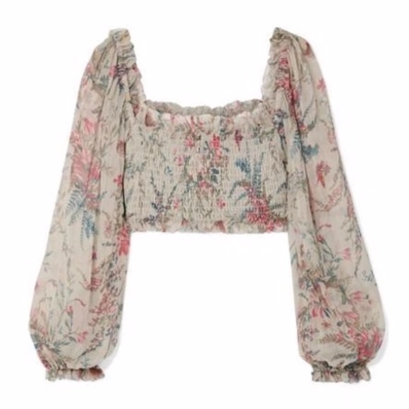 Zimmermann | Tops | New Zimmerman Bayou Floral Shirred Silk Crepe ...